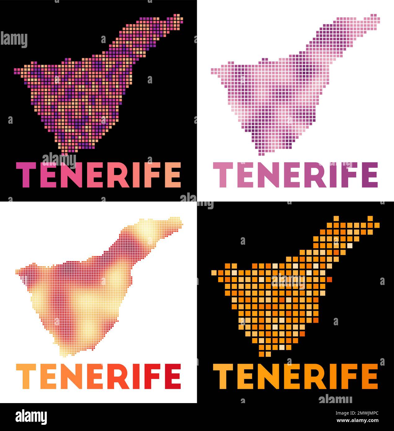 Tenerife map. Collection of maps of Tenerife in dotted style. Borders ...