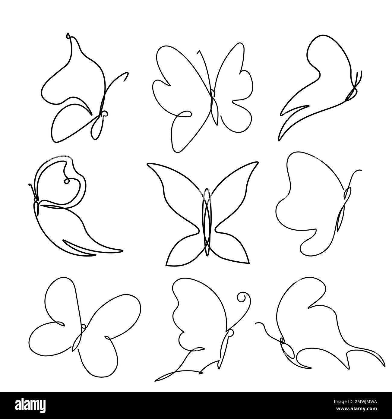A beautiful flyings butterflys line art. vector Stock Vector Image ...