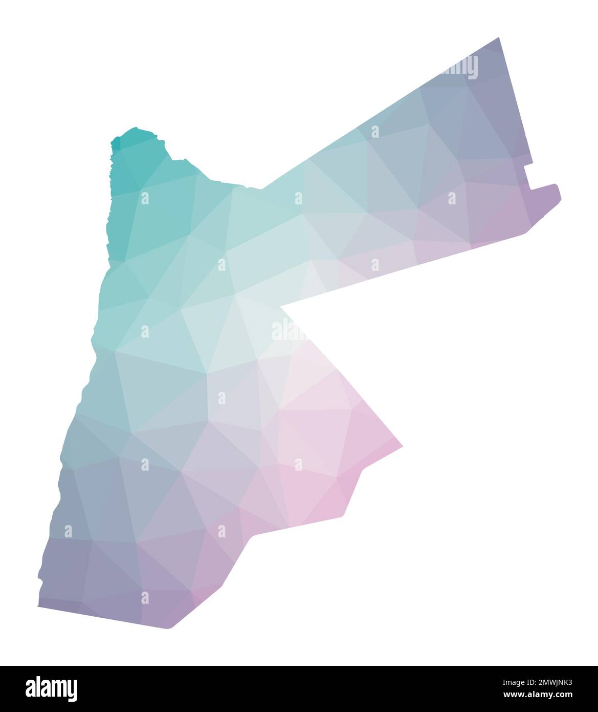 Polygonal map of Jordan. Geometric illustration of the country in emerald and amethyst colors ...