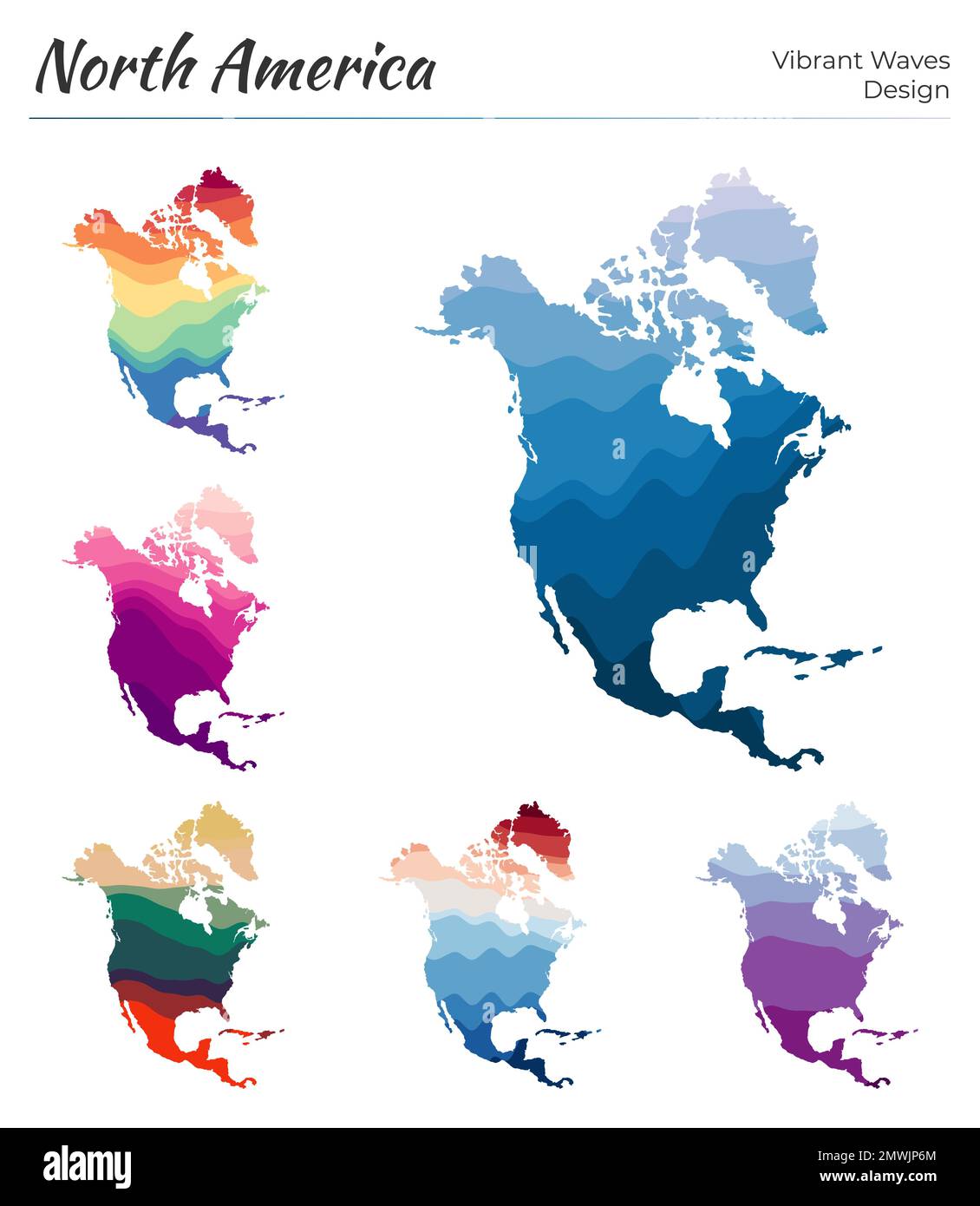 Set of vector maps of North America. Vibrant waves design. Bright map ...