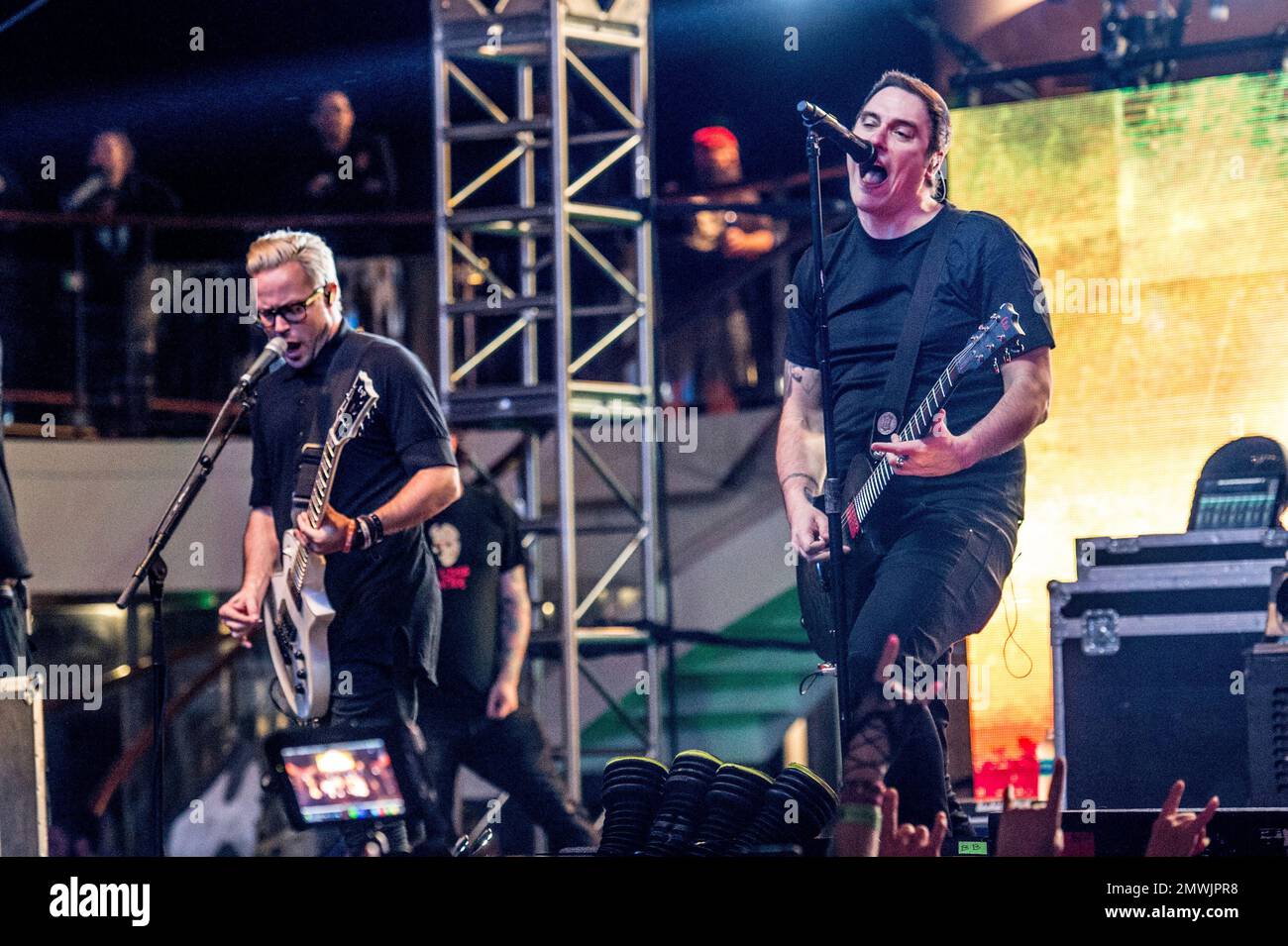 Keith Wallen, left, and Benjamin Burnley of Breaking Benjamin performs ...