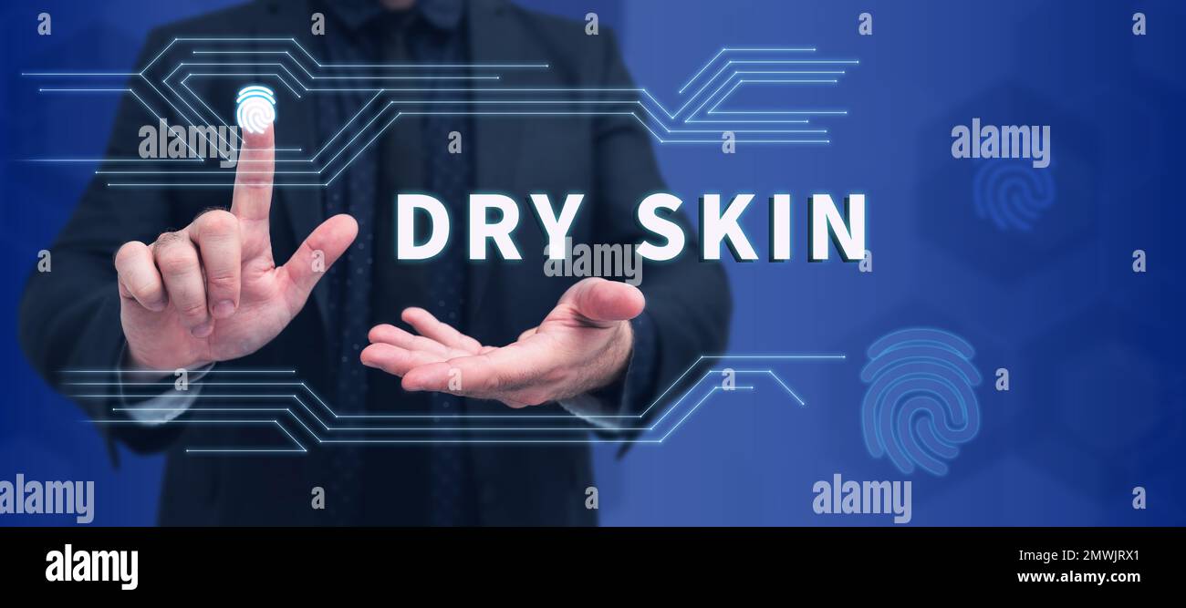 Text caption presenting Dry Skin. Concept meaning uncomfortable ...