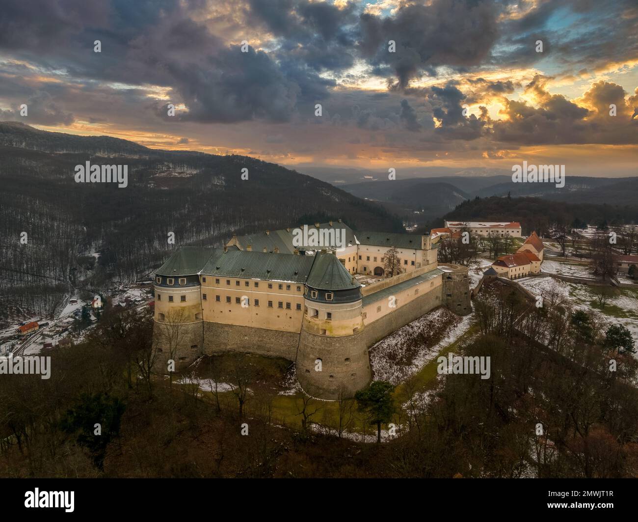 Aerial view of Cerveny Kamen (Vorosko, Red stone) castle a former ...