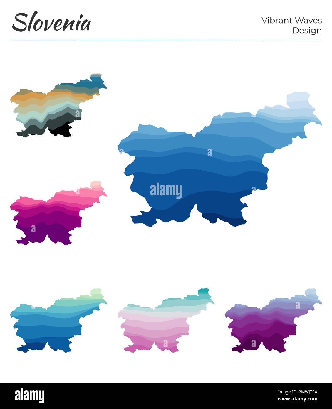 Set of vector maps of Slovenia. Vibrant waves design. Bright map of ...