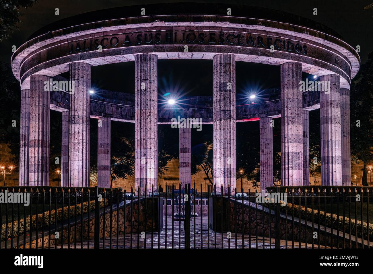 The illuminated Rotonda de los Jaliscienses Ilustres monument in ...