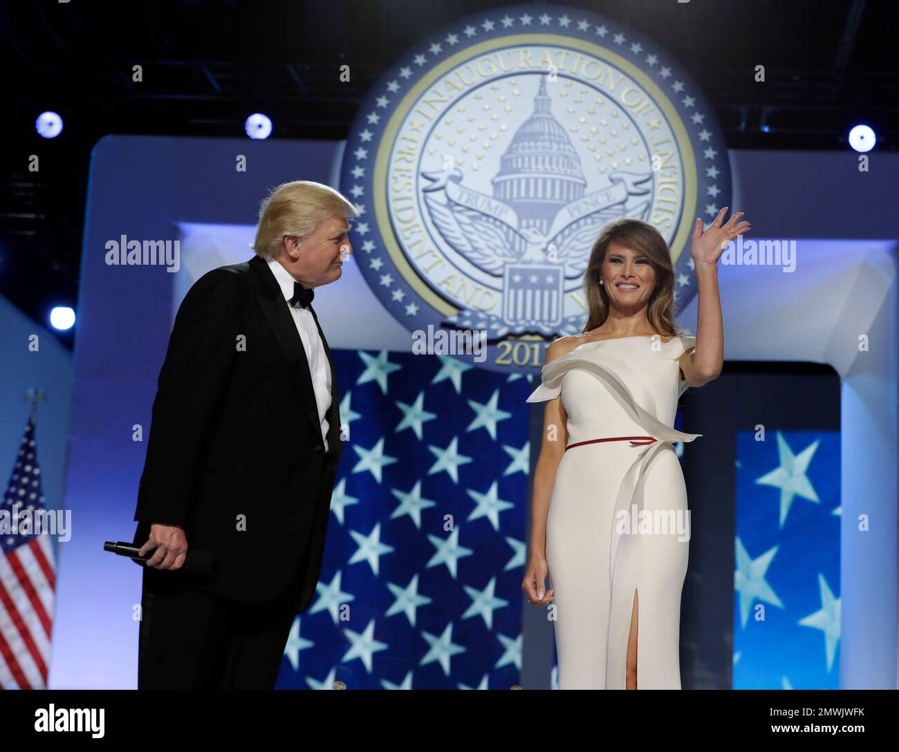 First lady Melania Trump, right, acknowledges supporters alongside ...
