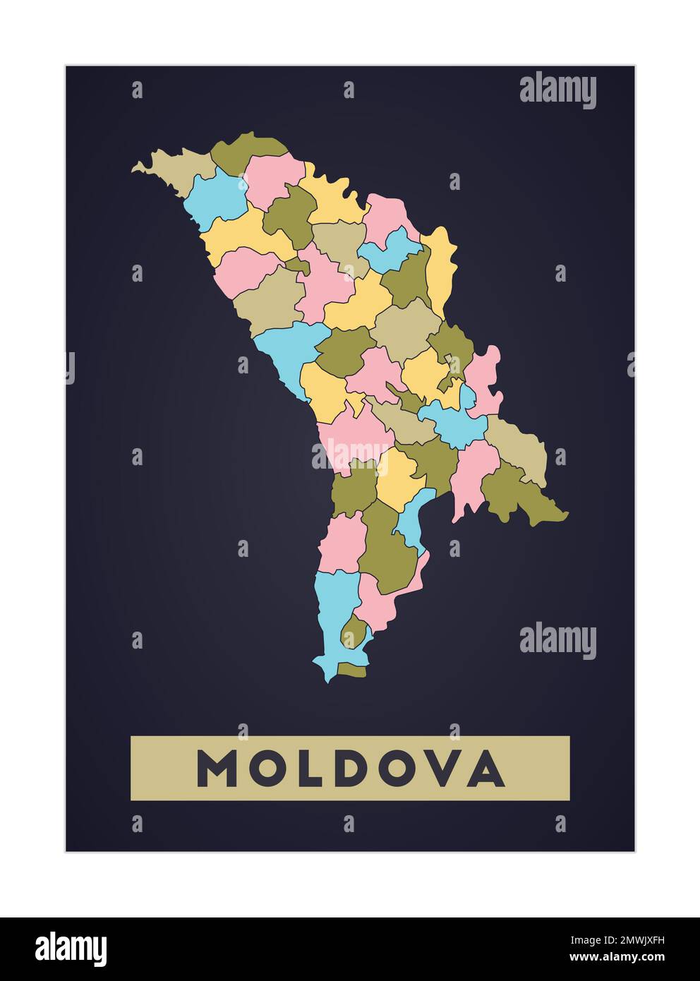 Moldova map. Country poster with regions. Shape of Moldova with country ...