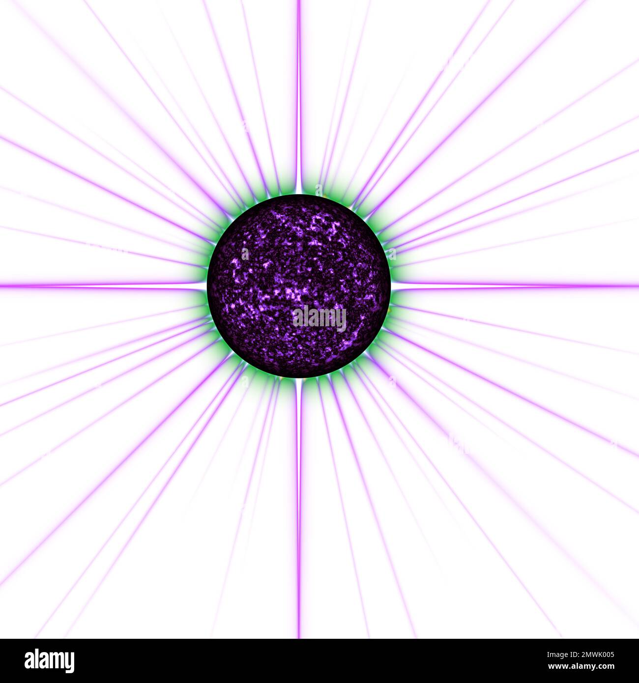 digitally created abstract planet sun with rays on white background ...