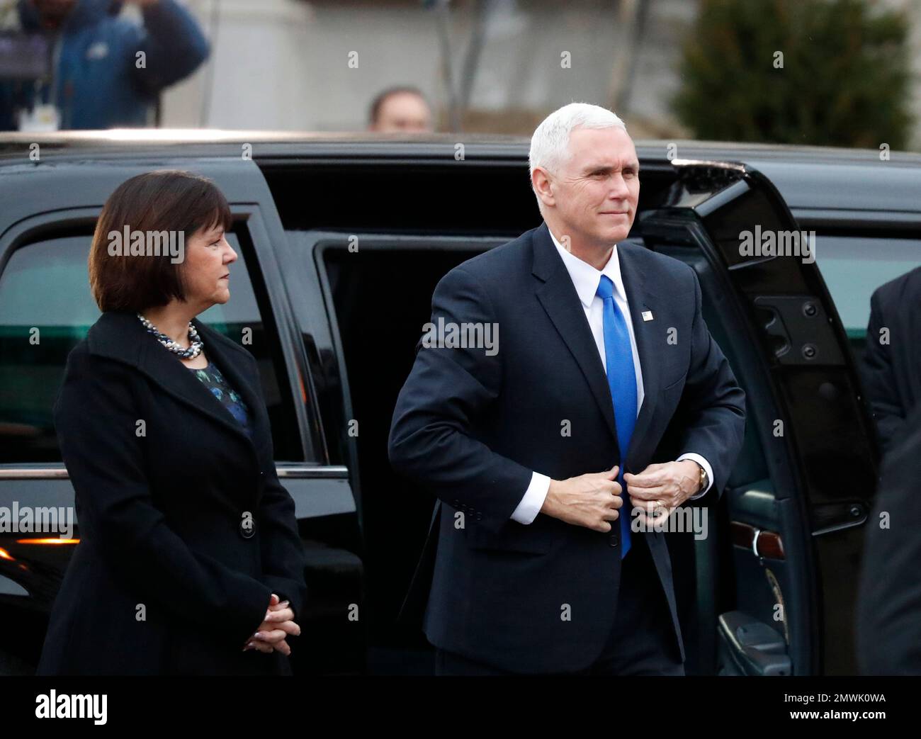 Vice President-elect Mike Pence and his wife Karen, arrives for a ...
