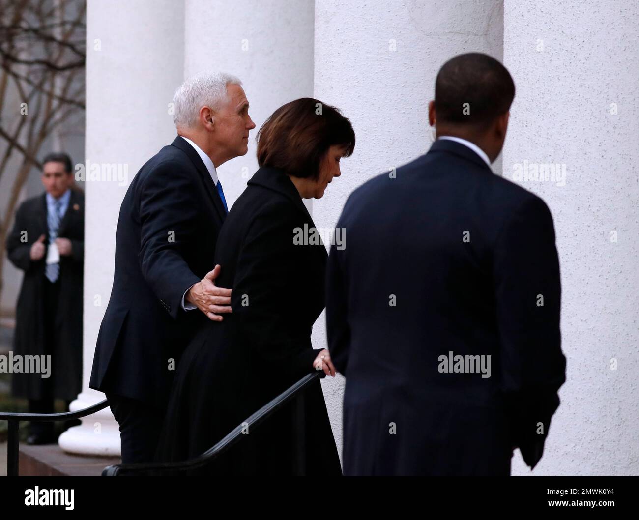 Vice President-elect Mike Pence and his wife Karen arrives for a church ...