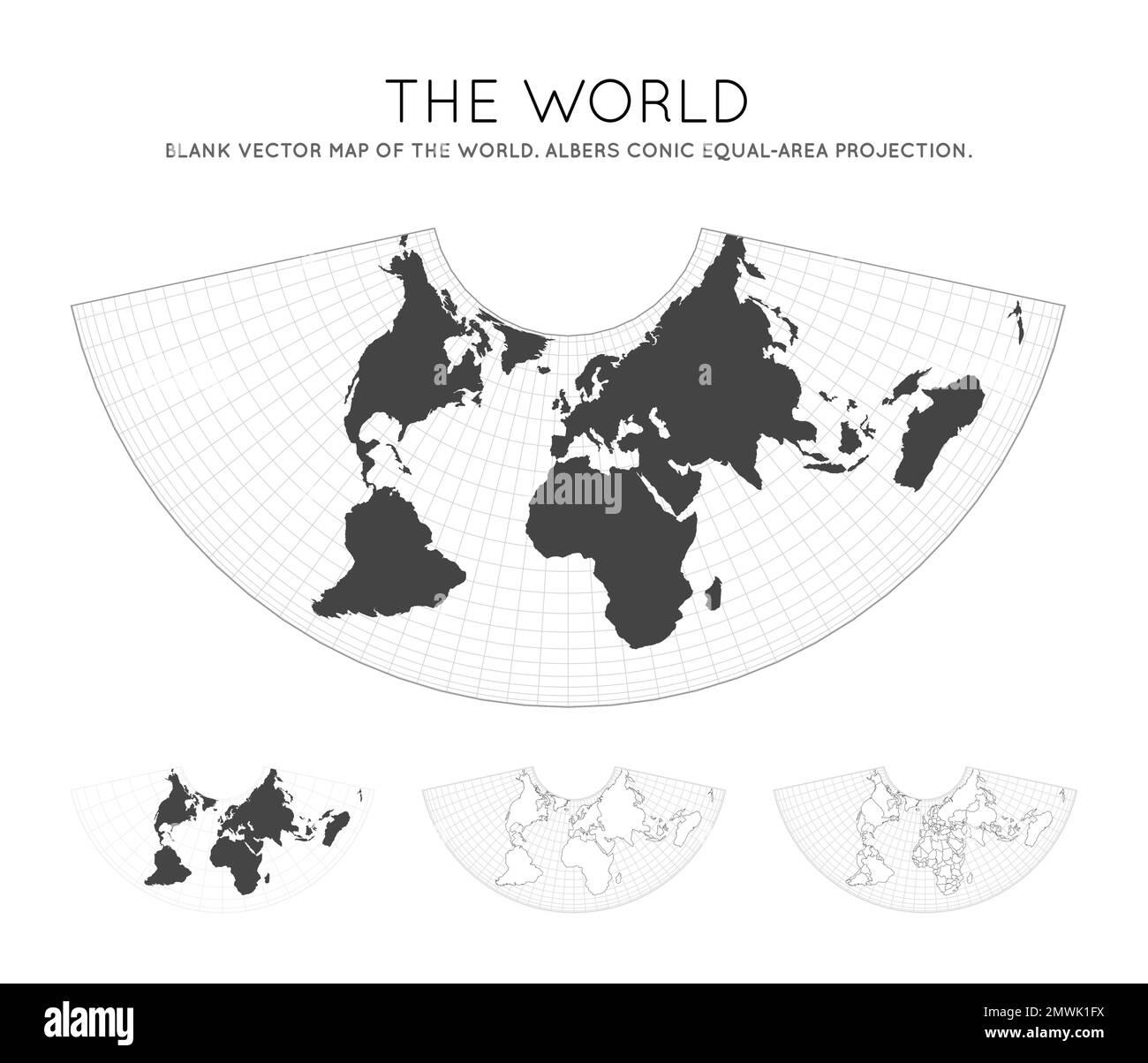 Map of The World. Albers conic equal-area projection. Globe with ...