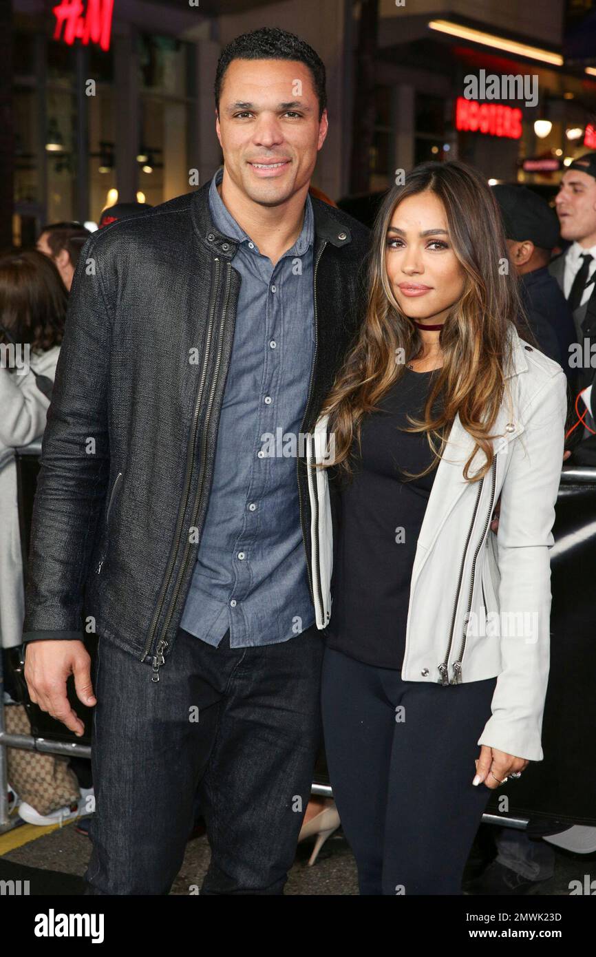 Tony Gonzalez, left, and October Gonzalez arrive at the LA Premiere of ...
