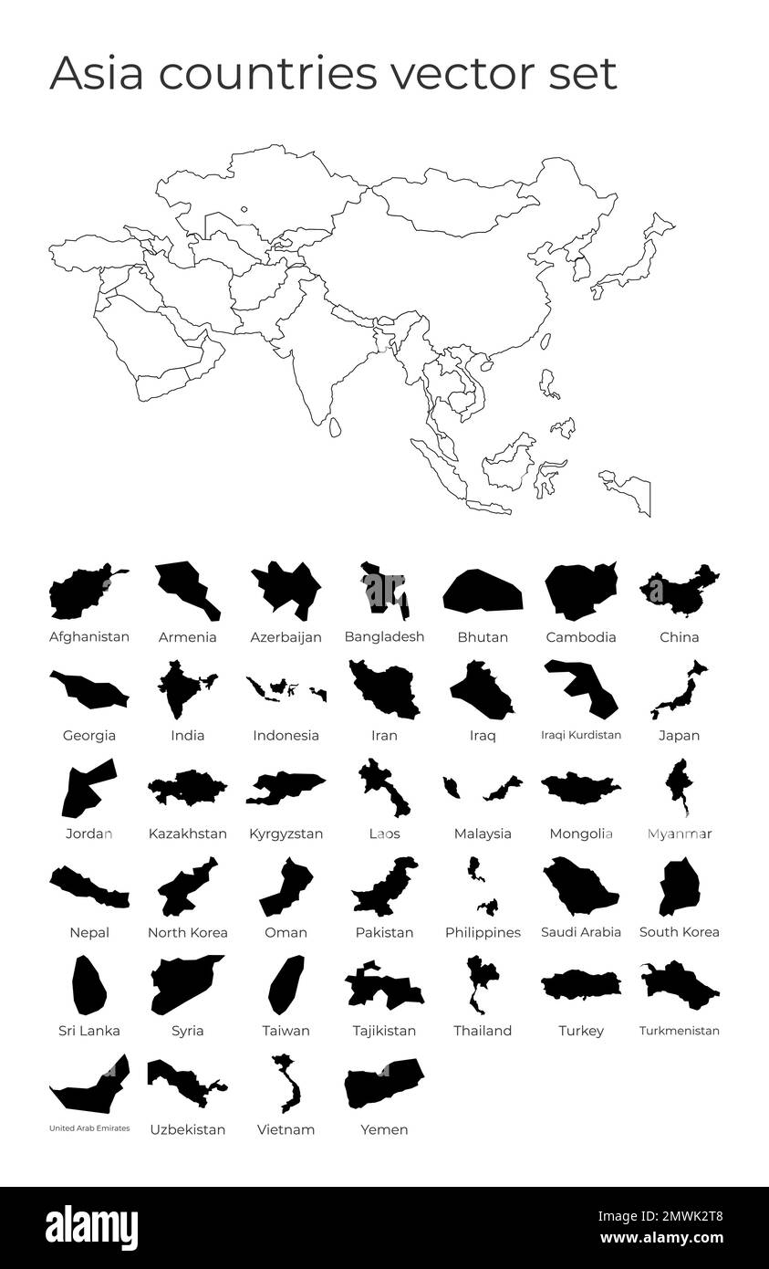 Asia map with shapes of regions. Blank vector map of the continent with ...