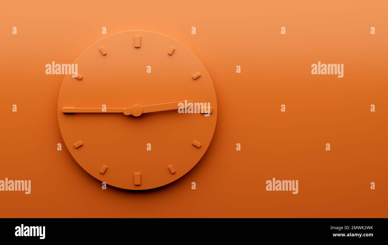 A minimal orange clock isolated on an orange background with space for ...