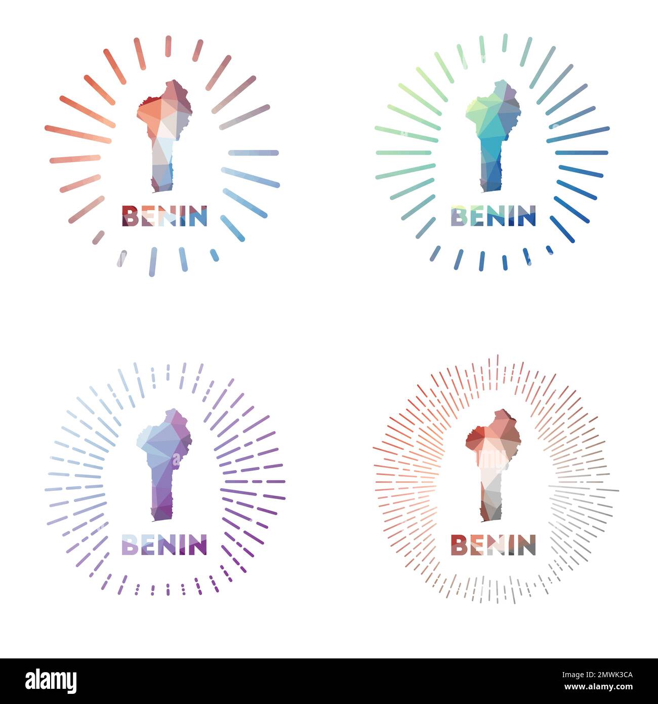Benin low poly sunburst set. Logo of country in geometric polygonal ...