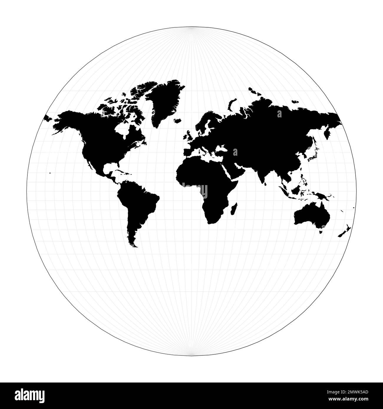 Map of the world illustration. Van der Grinten III projection. Plain ...