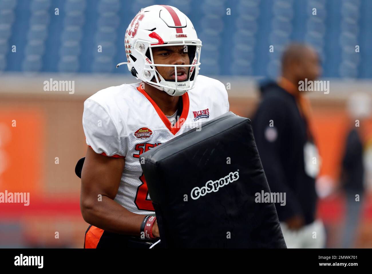 National receiver Elijah Higgins of Stanford runs drills during ...