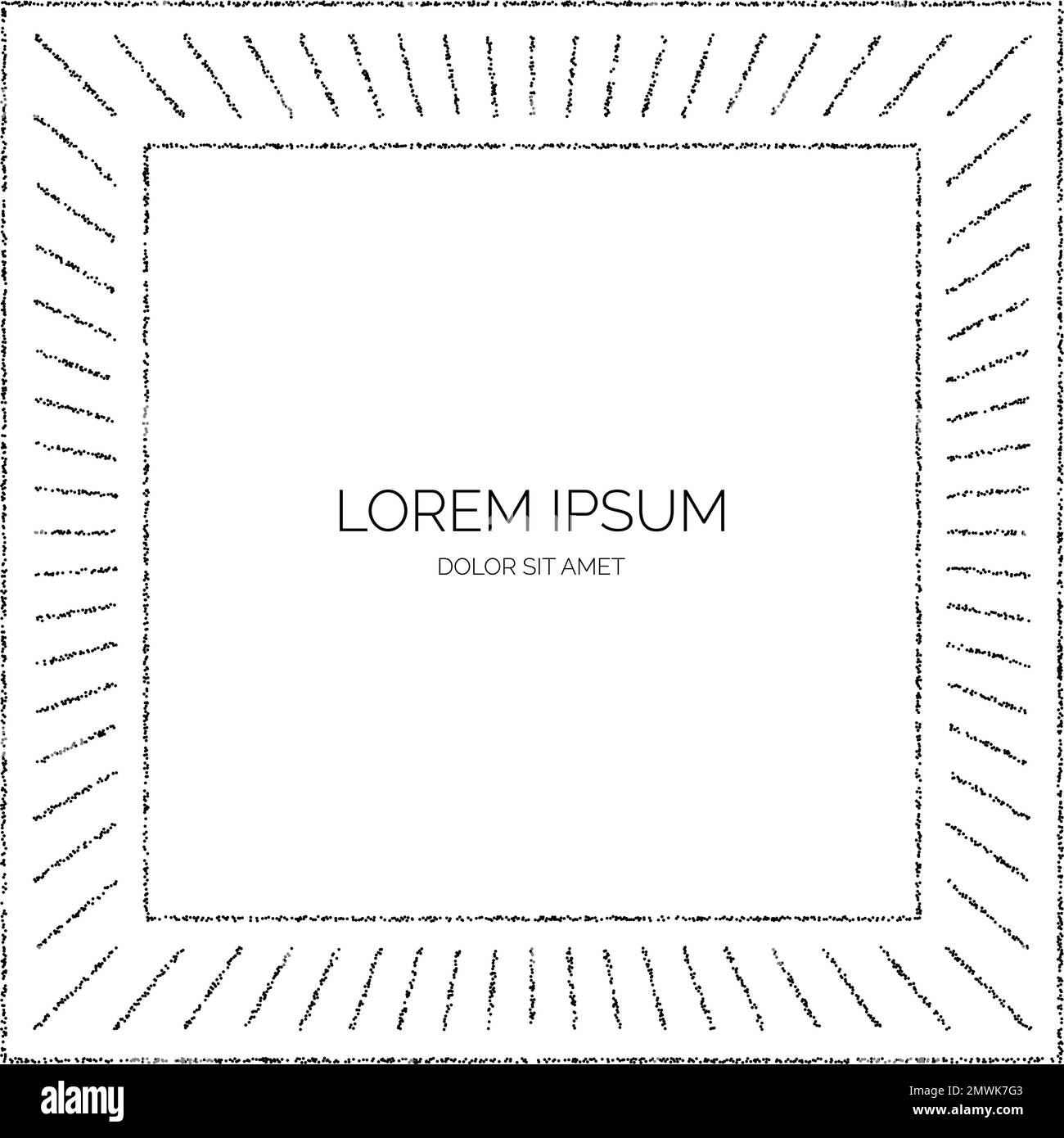 Grainy textured square frame. Black stipple dots sunbeams separator and ...