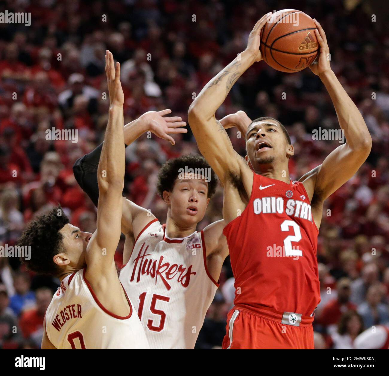Ohio State's Marc Loving (2) goes for a basket against Nebraska's Tai ...