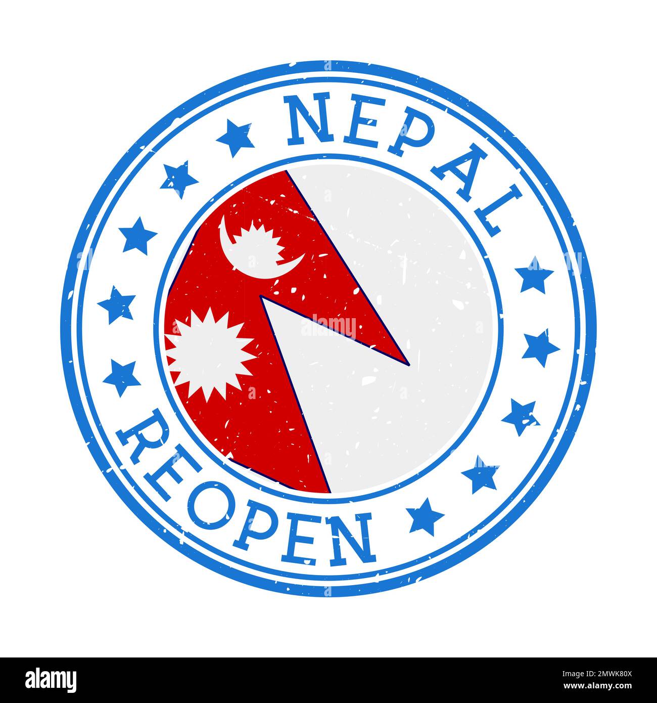 Nepal Reopening Stamp. Round badge of country with flag of Nepal ...