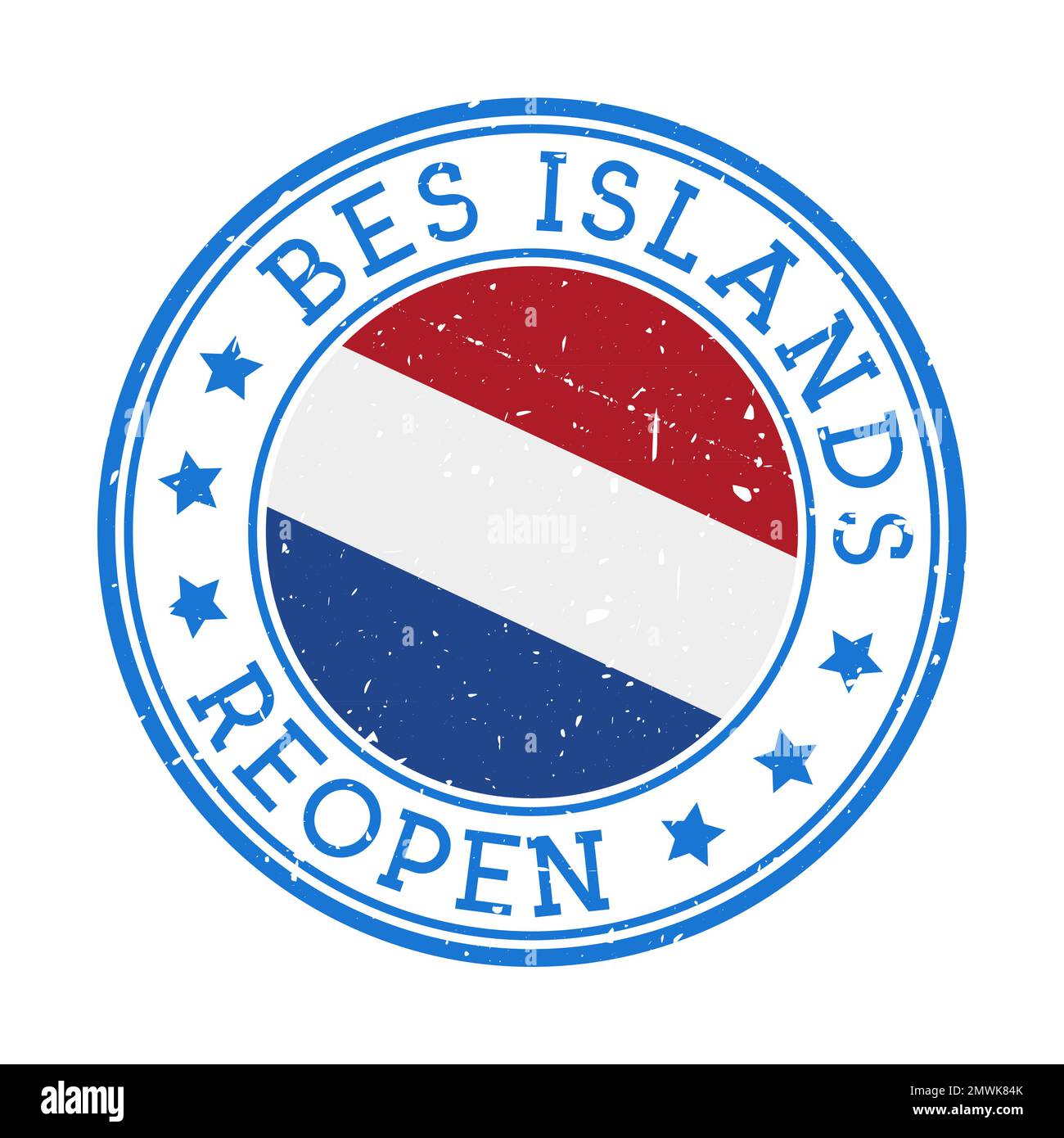 BES islands Reopening Stamp. Round badge of country with flag of BES ...