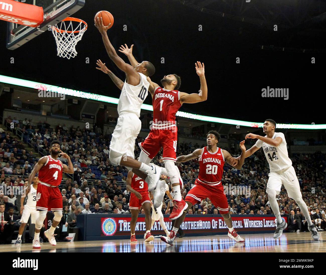 Penn State's Tony Carr (10) goes to the basket as Indiana's James ...