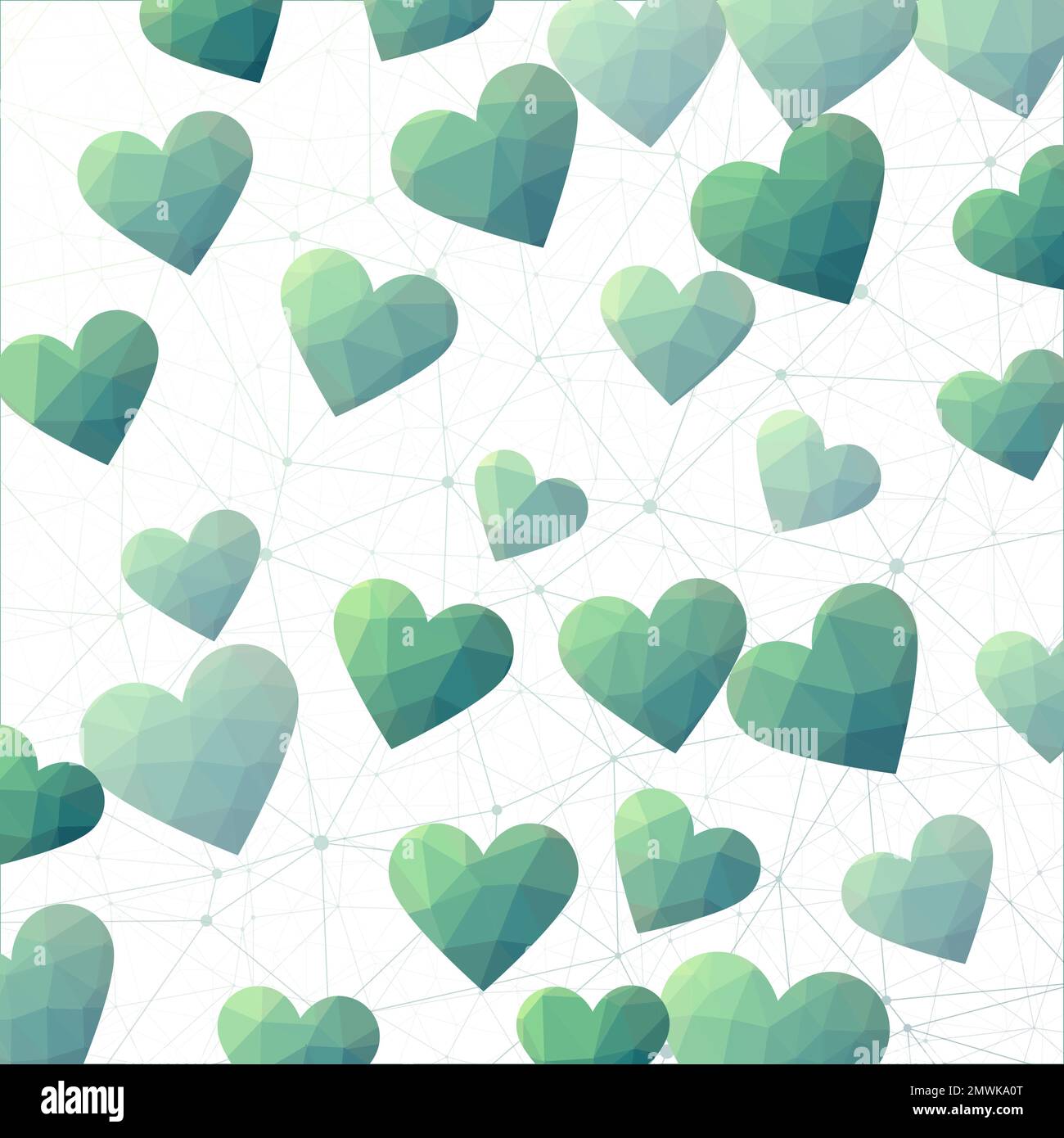 Valentine's Day background with hearts. Polygonal hearts in emerald ...