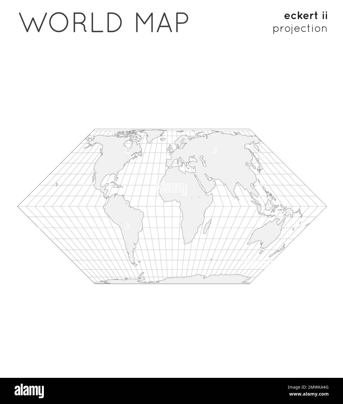 World map. Globe in Eckert II projection, with graticule lines style ...