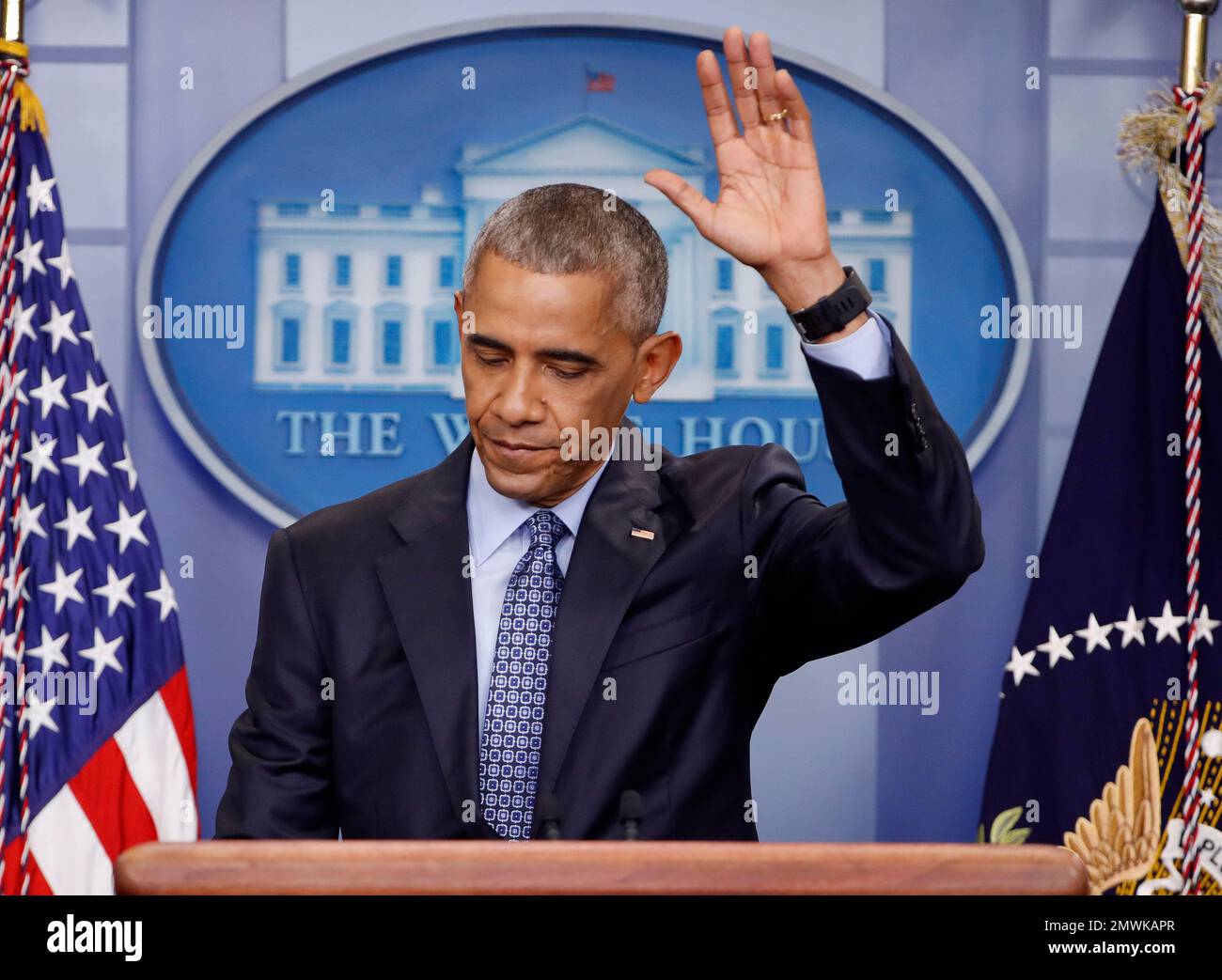 President Barack Obama waves at the conclusion of his final ...