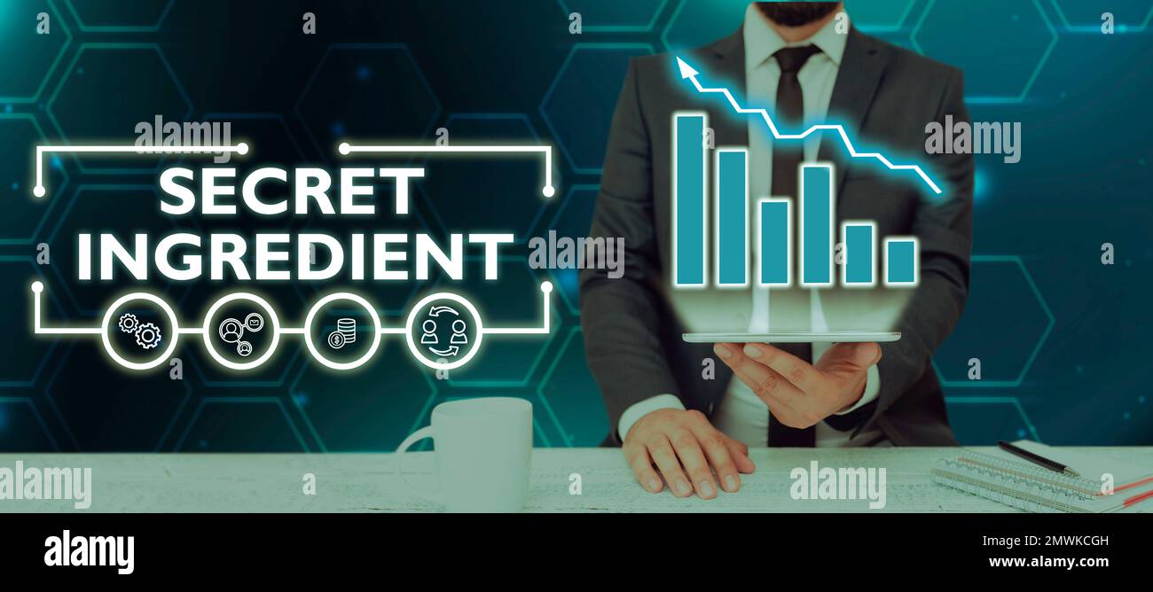 Handwriting text Secret Ingredient. Word Written on special technique ...