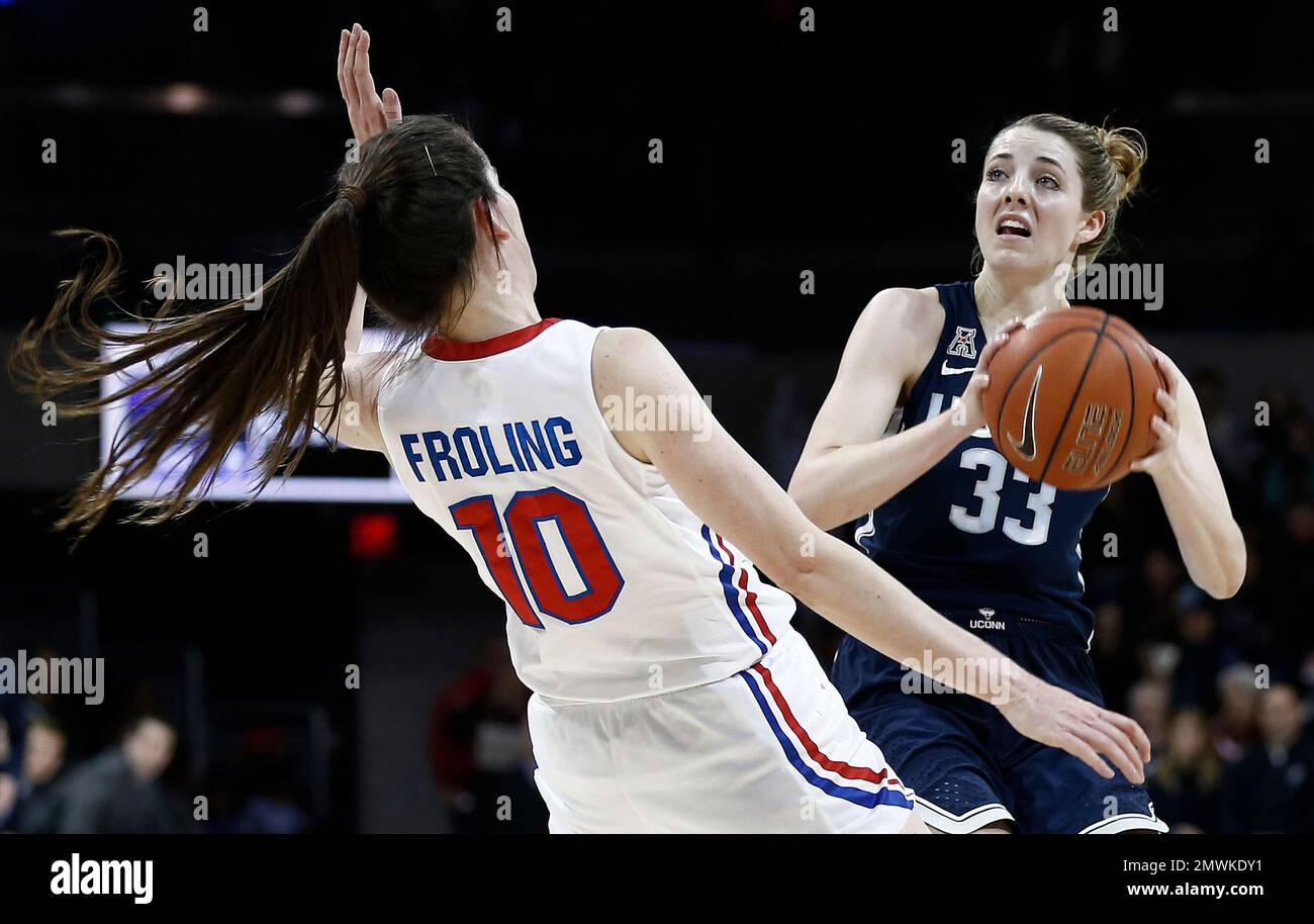 SMU forward Alicia Froling (10) defends against Connecticut forward ...