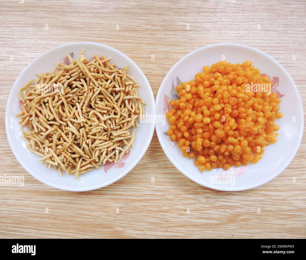 Famous Indian snacks called Bhujia and Boondi Stock Photo - Alamy