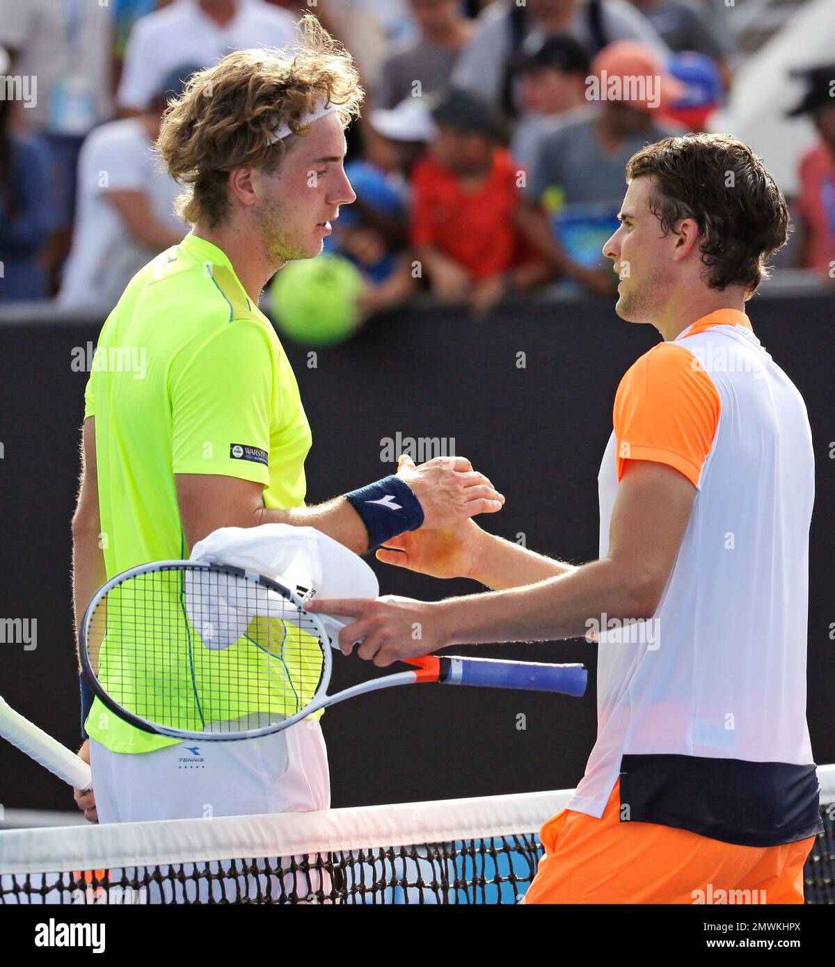 Austria's Dominic Thiem, right, is congratulated by Germany's Jan ...