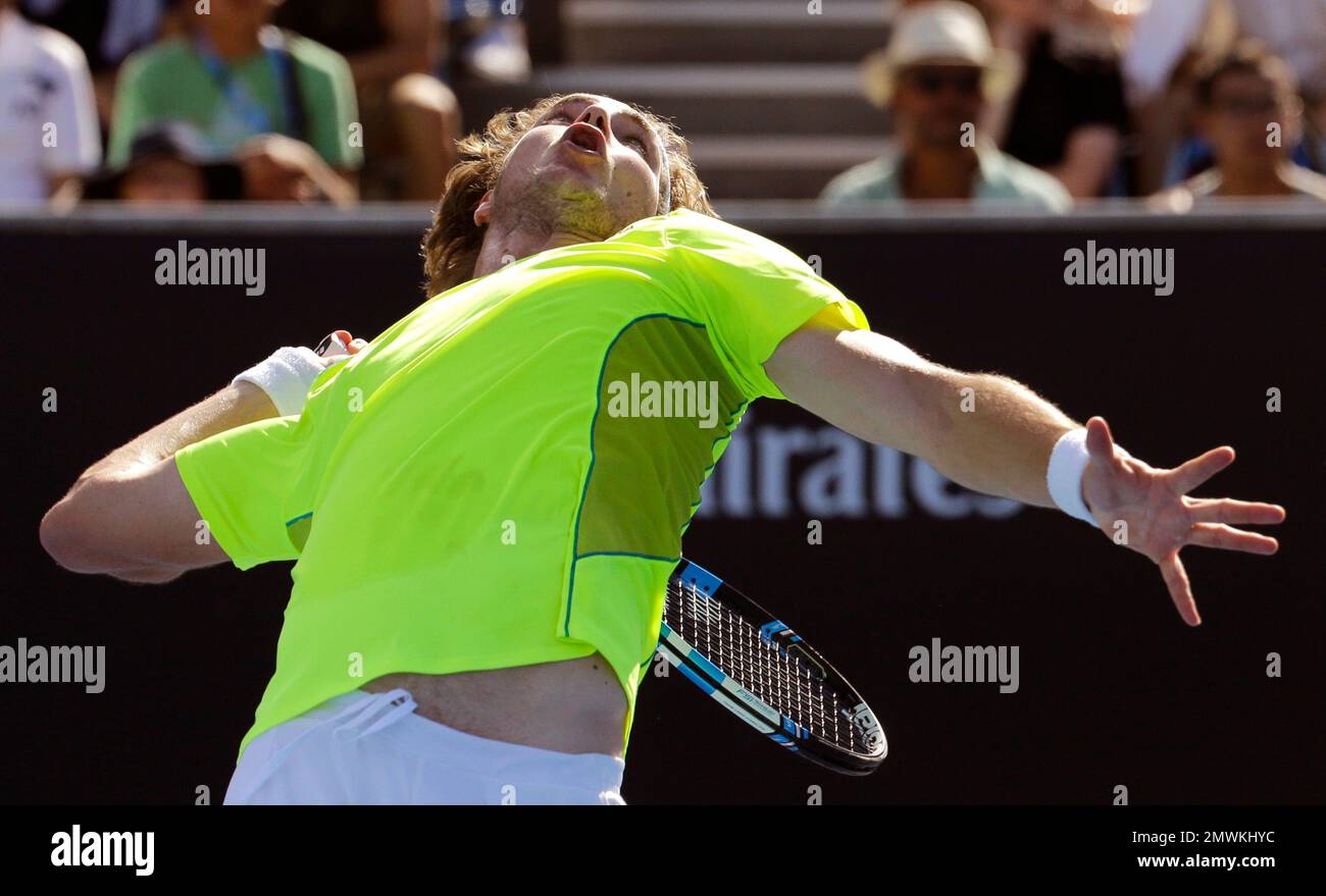 Germany's Jan-Lennard Struff serves to Austria's Dominic Thiem during ...