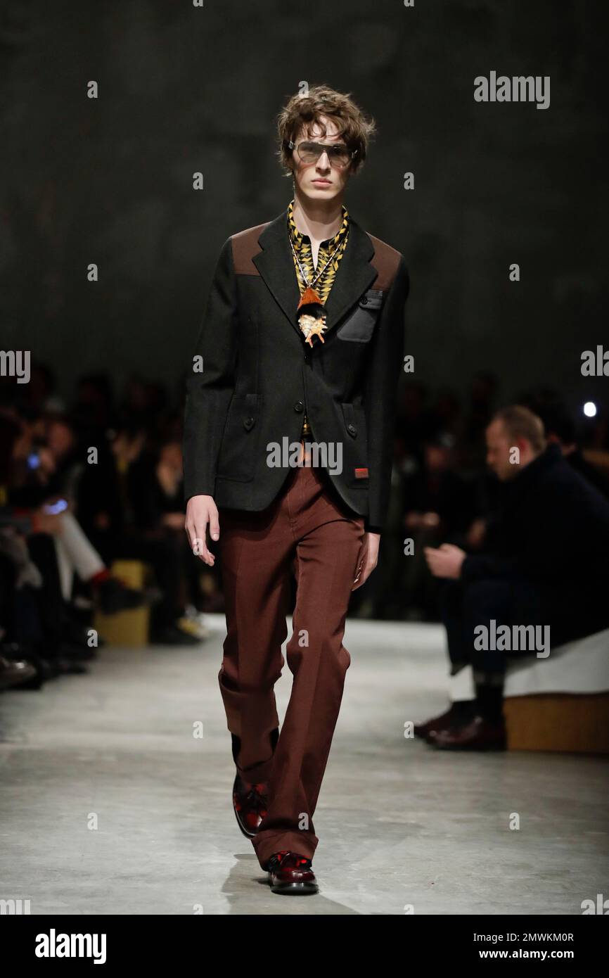 A model wears a creation for Prada men's Fall-Winter 2017-2018 collection, part of the Milan ...