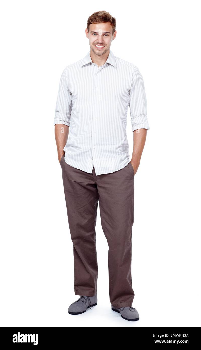 Hes a genuinely nice guy. Full length studio portrait of a handsome ...