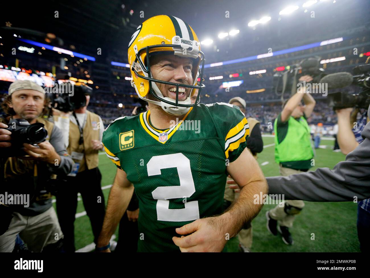 Green Bay Packers kicker Mason Crosby (2) smiles after making the game ...