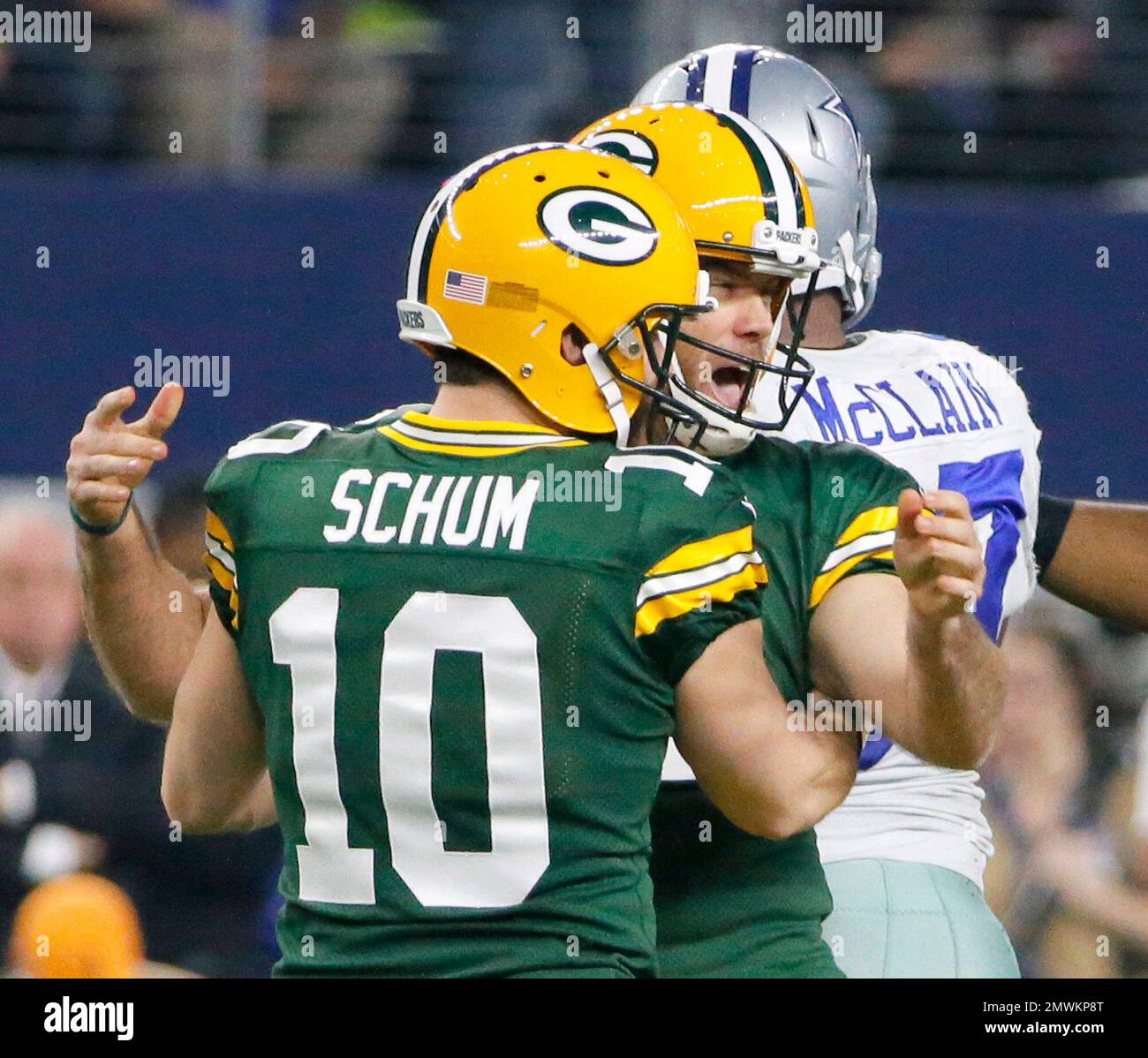Green Bay Packers kicker Mason Crosby, right, celebrates his 56-yard ...