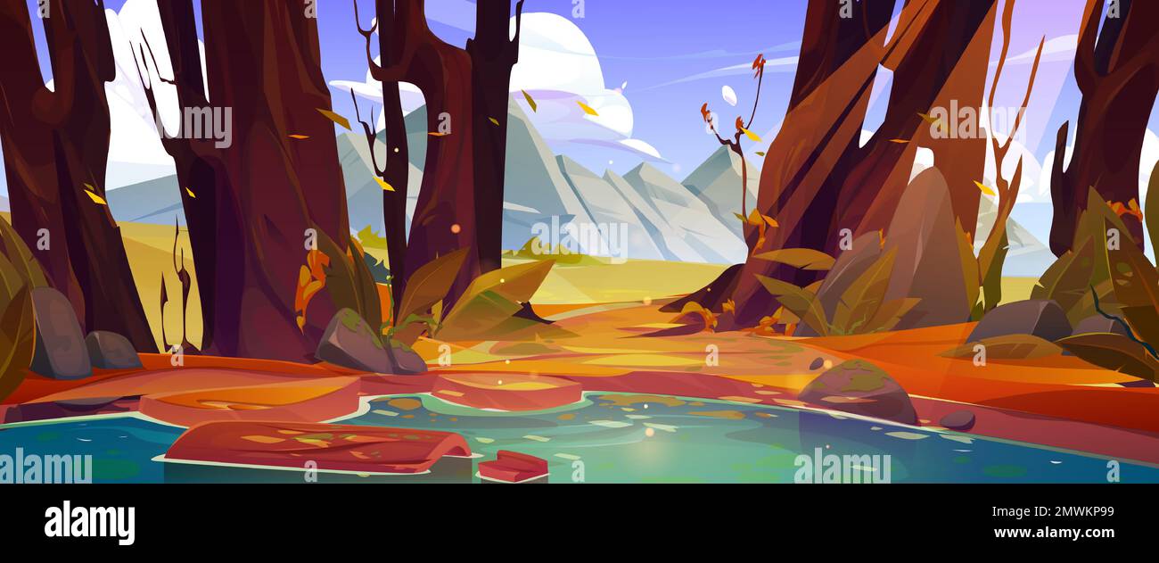 Beautiful valley with the river and meadows Stock Vector Images - Alamy