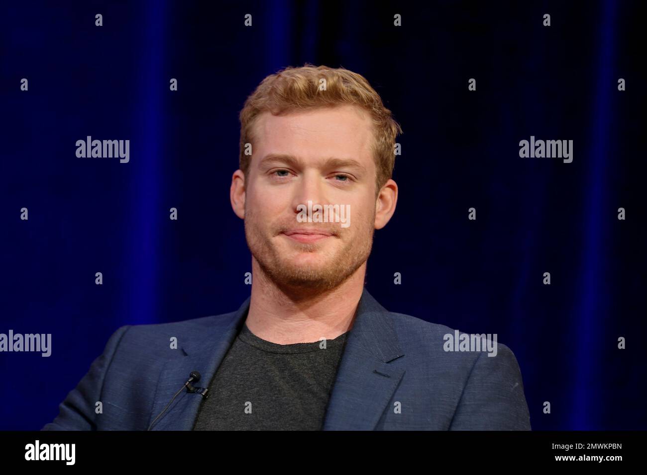 Sam Reid speaks at the PBS's Masterpiece series "Prime Suspect" panel at the 2017 Television ...
