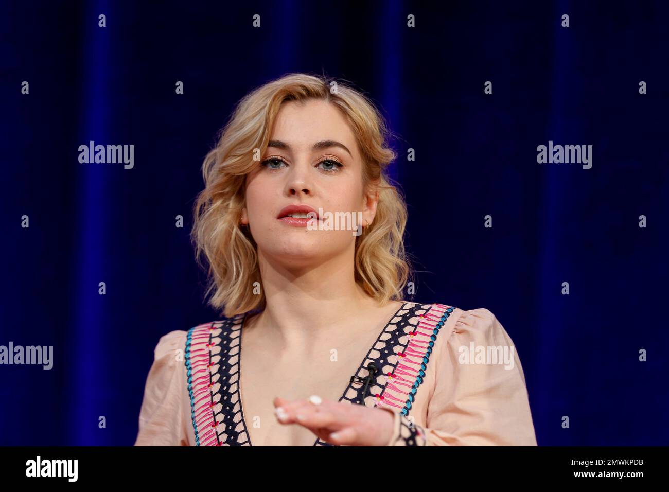 Stefanie Martini speaks at the PBS's Masterpiece series "Prime Suspect" panel at the 2017 ...