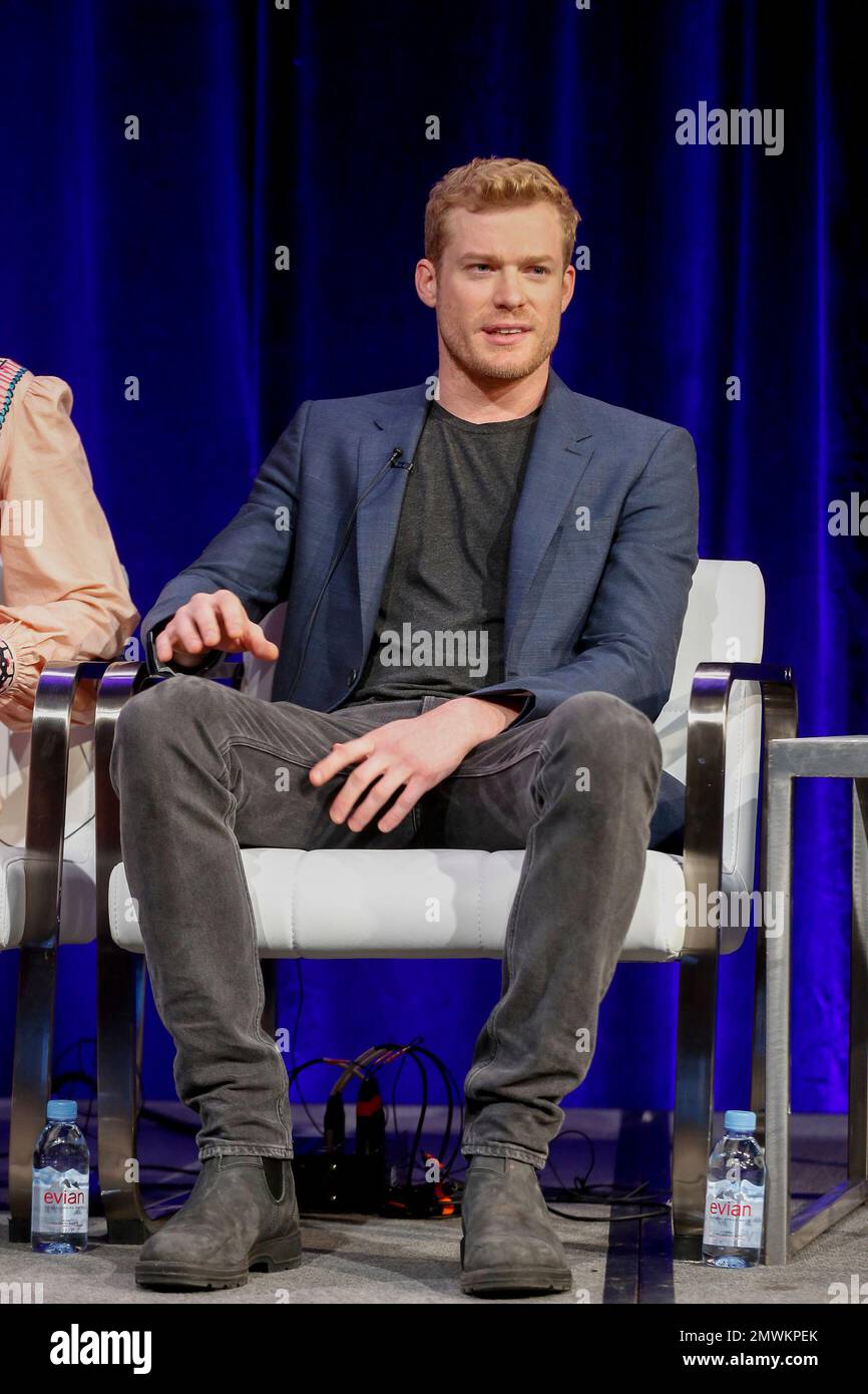 Sam Reid speaks at the PBS's Masterpiece series "Prime Suspect" panel at the 2017 Television ...