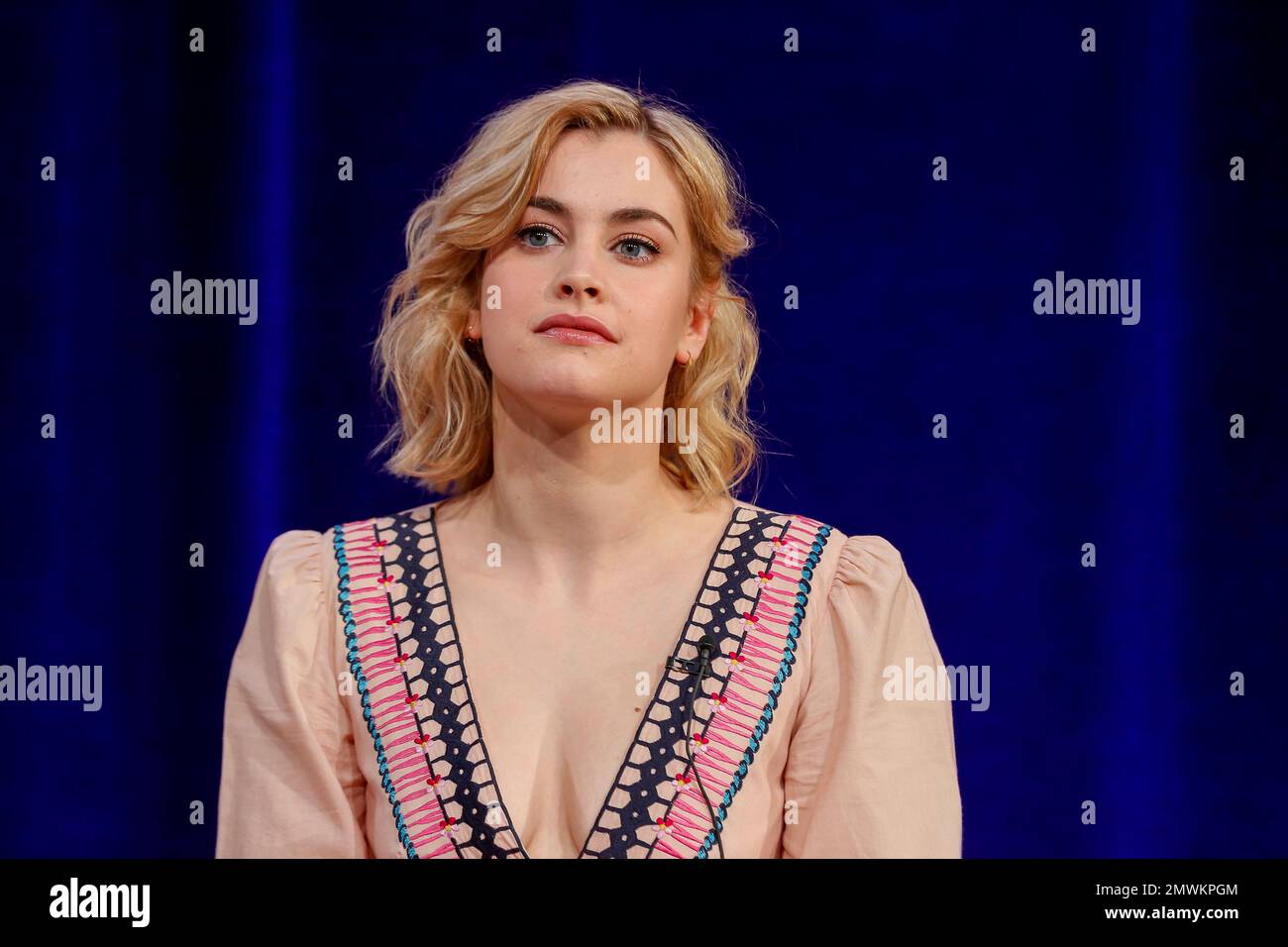 Stefanie Martini speaks at the PBS's Masterpiece series "Prime Suspect" panel at the 2017 ...