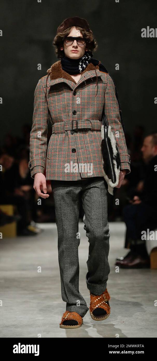 A model wears a creation for Prada men's Fall-Winter 2017-2018 collection, part of the Milan ...