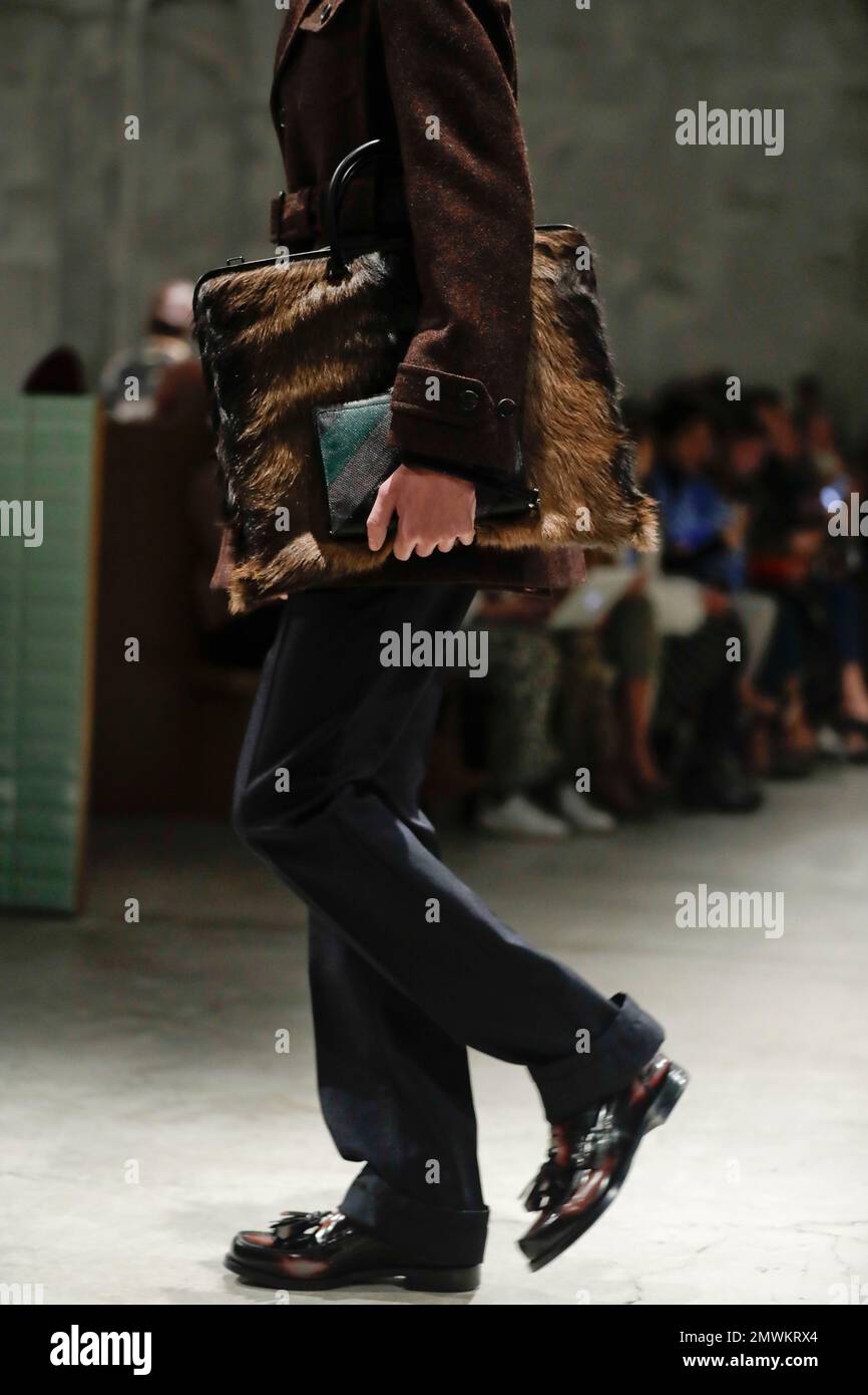 A model wears a creation for Prada men's Fall-Winter 2017-2018 collection, part of the Milan ...