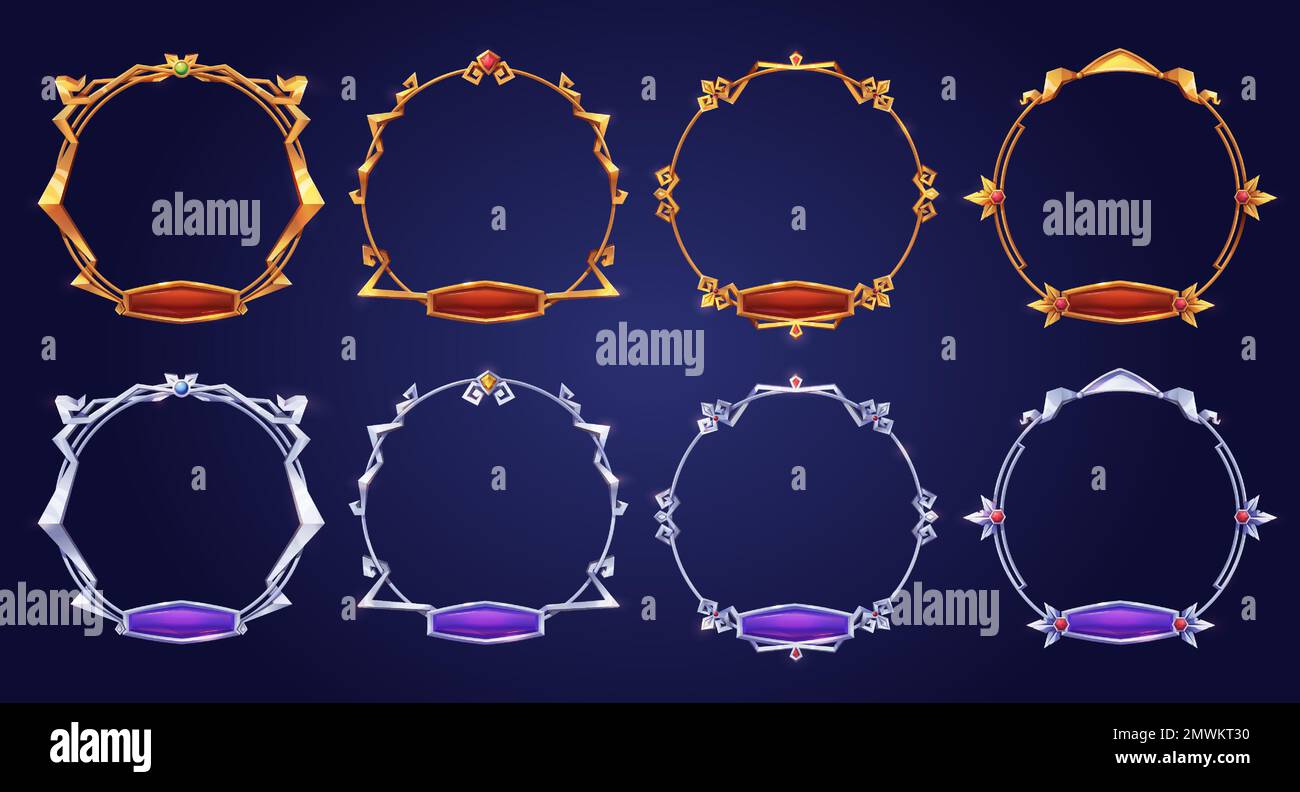 Empty circle silver and gold rank frames in medieval style for game ui ...