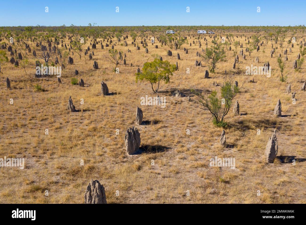 Tourists in outback Queensland, Australia passing through a countryside ...