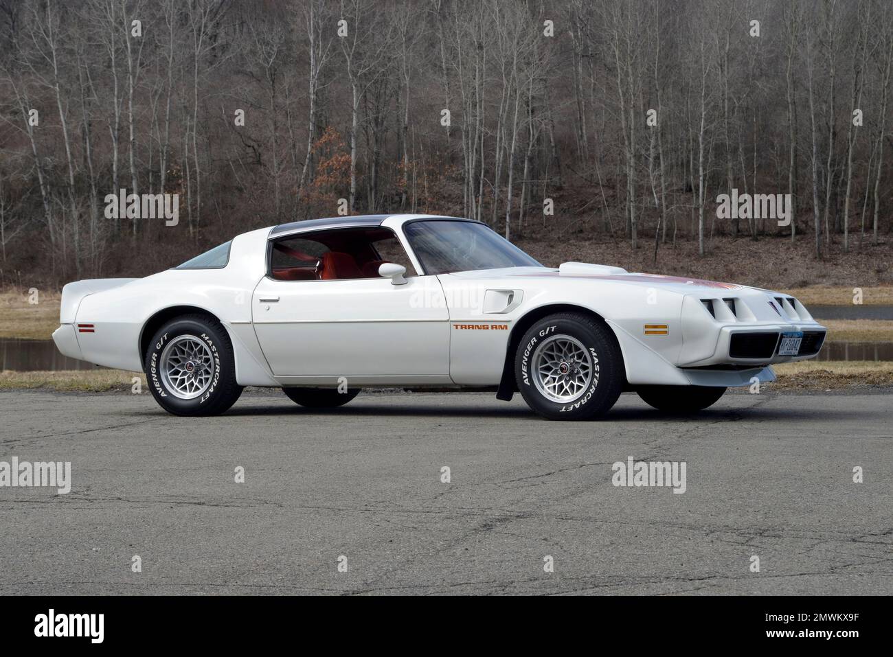 White 1979 Pontiac Trans Am in a low-three-quarter-front-broadside view ...