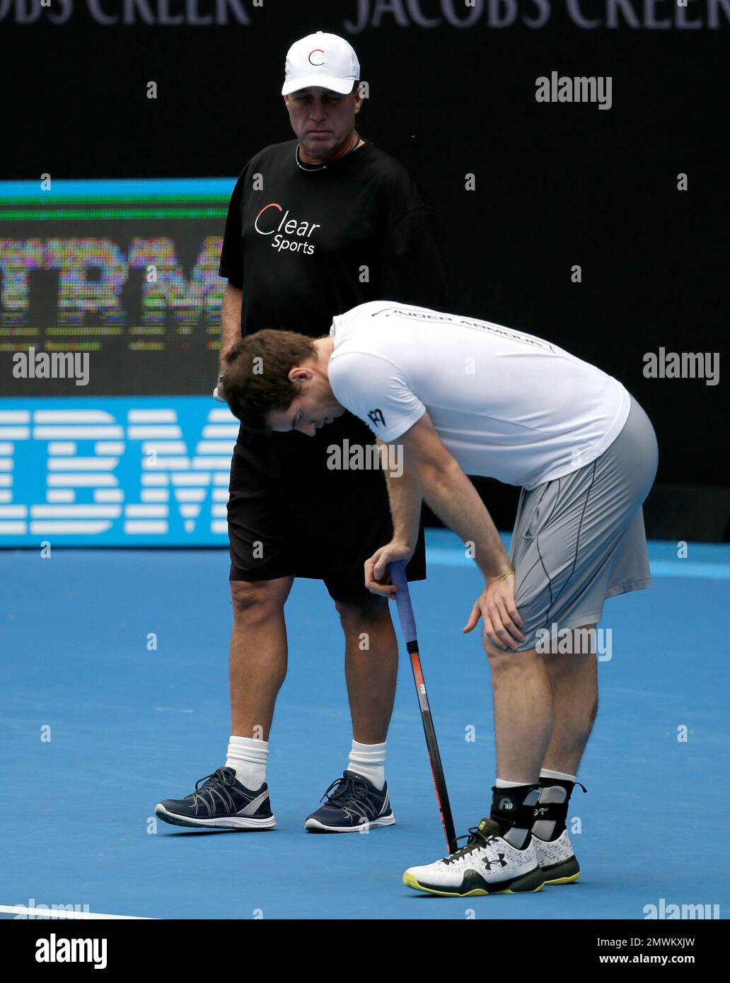 Britain's Andy Murray listens to coach Ivan Lendl during a practice ...