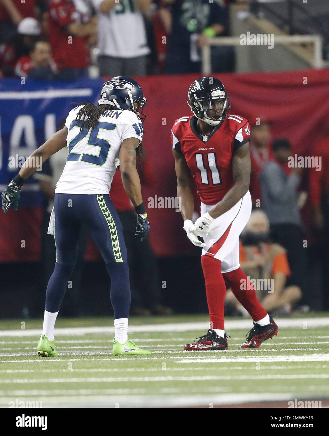 Atlanta Falcons wide receiver Julio Jones (11) works against Seattle ...